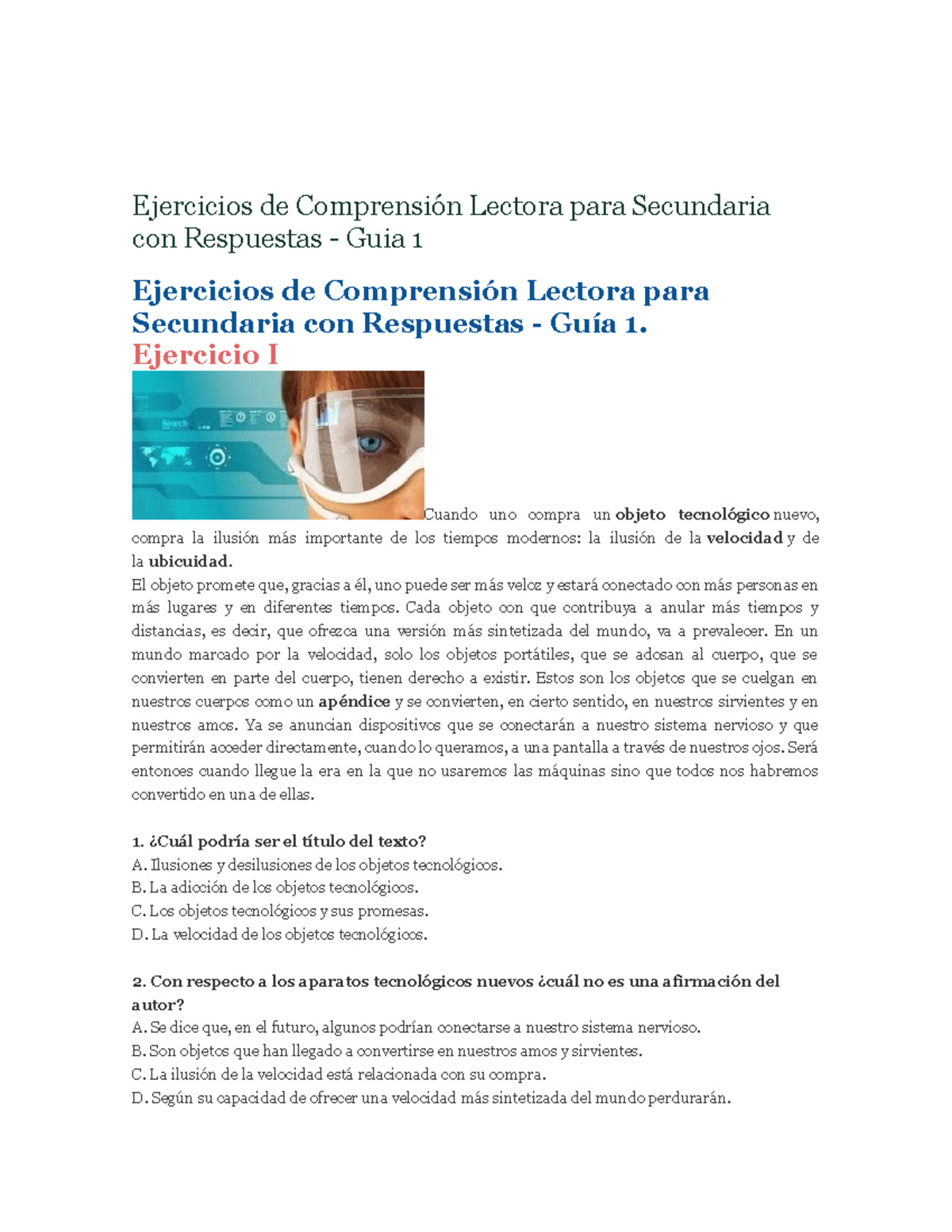 463134089 Ejercicios de Comprensión Lectora para Secundaria con ...