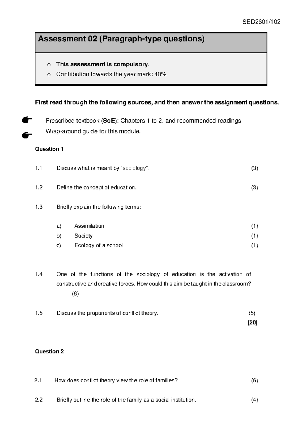 SED ASS 2 - Sociology of Education Notes and Concepts - Studocu