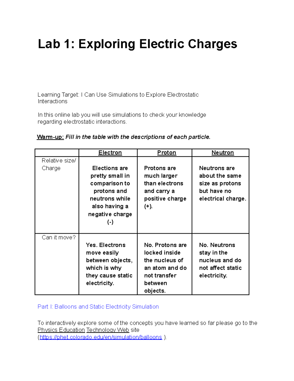 Lab 1: Static Electricity Exploration - Informal Lab Report (PHYS 101 ...