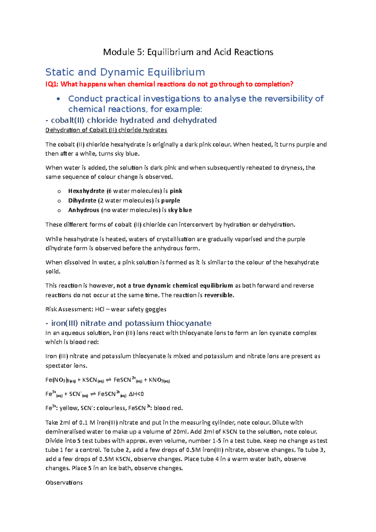 Module 5 Equilibrium and Acid Reactions - Module 5: Equilibrium and ...