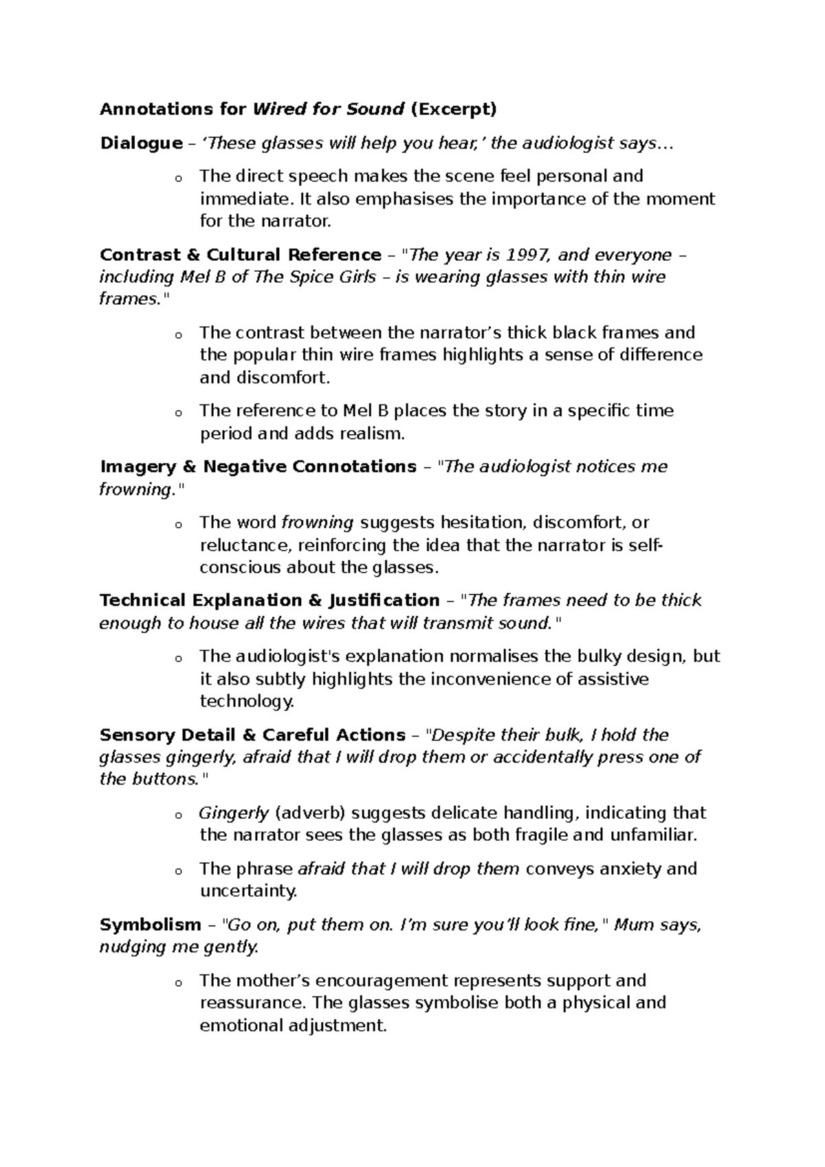 Annotations for Wired for Sound - .. o The direct speech makes the scene feel personal and - Studocu