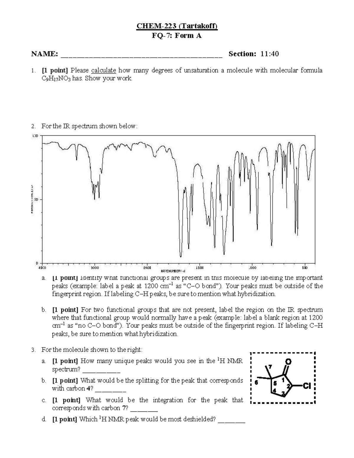 CHEM-223 Final Exam Review: FQ-7 Form A & Key Concepts - Studocu