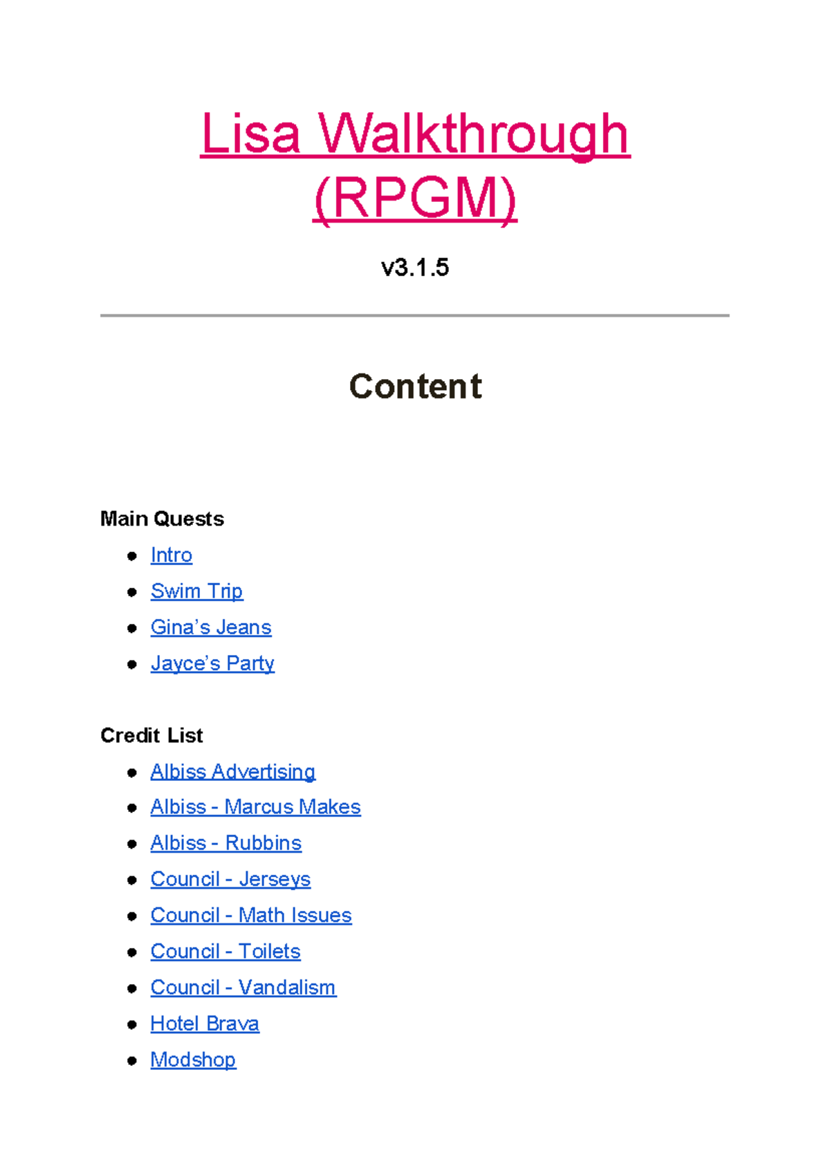 Lisa Walkthrough (RPGM) v3.1.5: Main & Side Quests Guide - Studocu