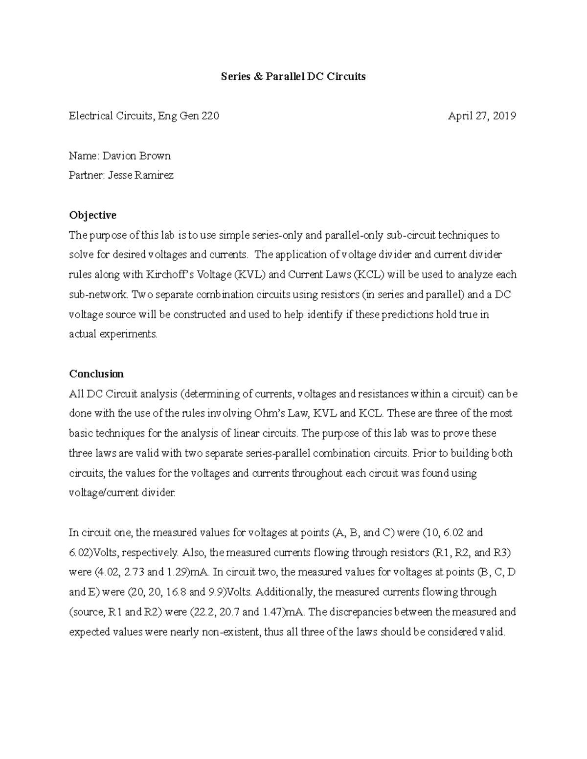 Lab 5 - Series&Parallel DC Circuits - Series Parallel DC Circuits ...