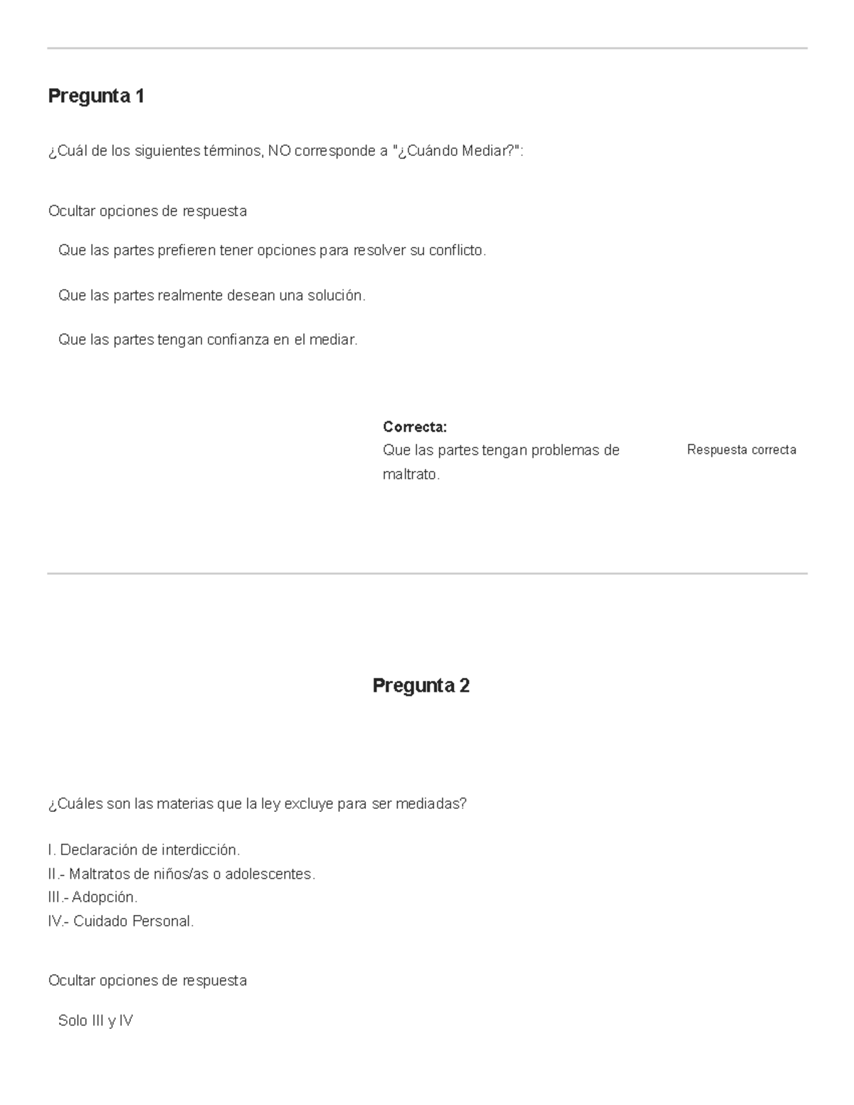 Examen Final SUP Mediación Familiar: Preguntas y Respuestas - Studocu