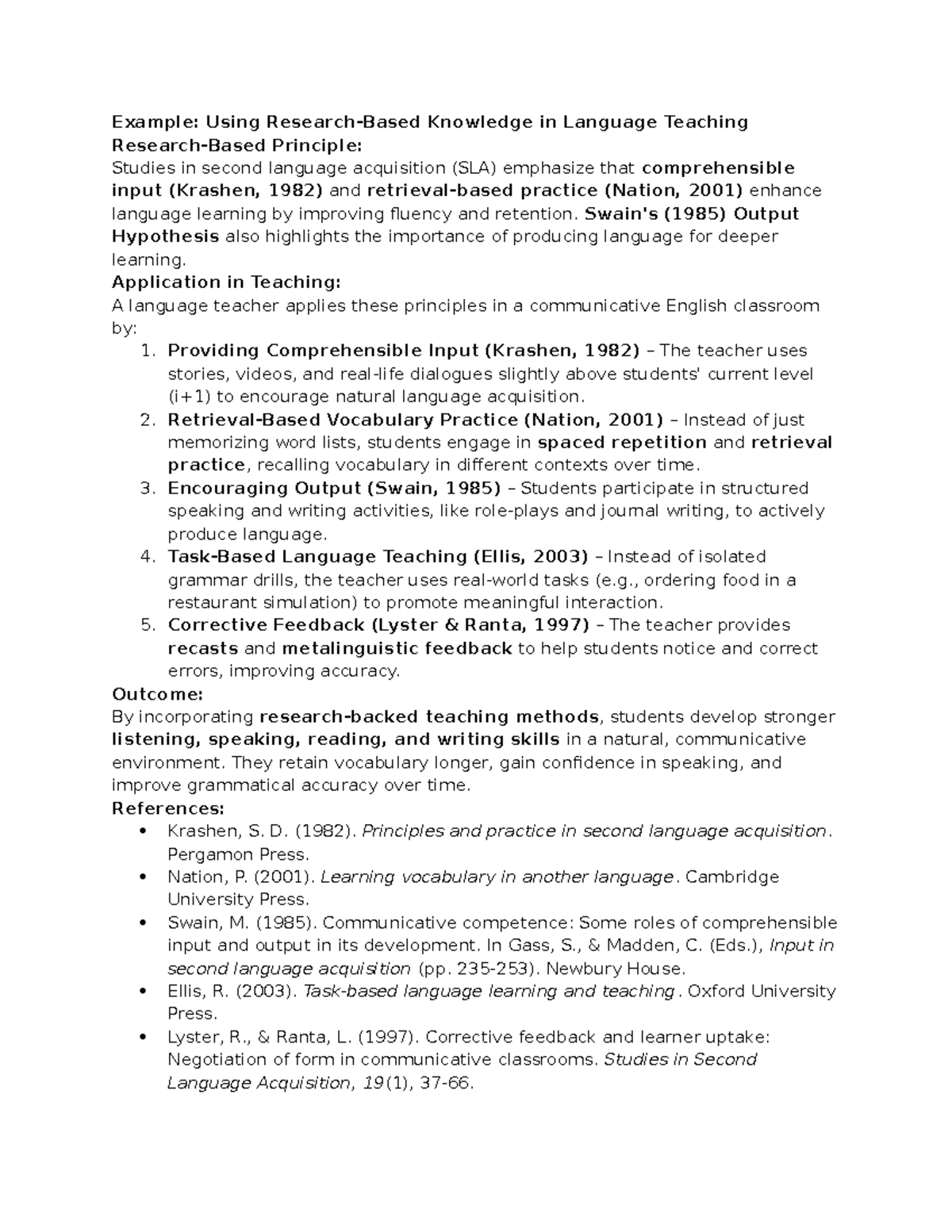 SLA 101: Research-Based Principles for Enhancing Language Learning - Studocu