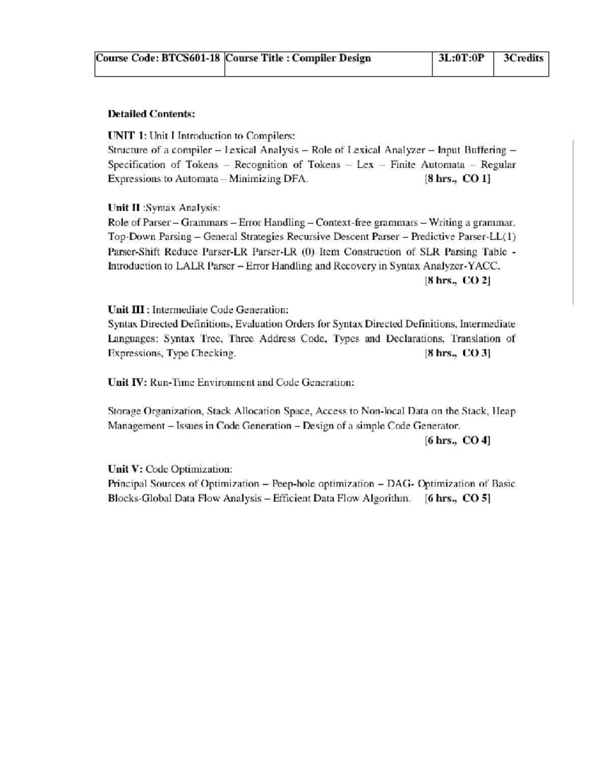 Compiler Design (Course Code: CD) - Detailed Notes - Studocu