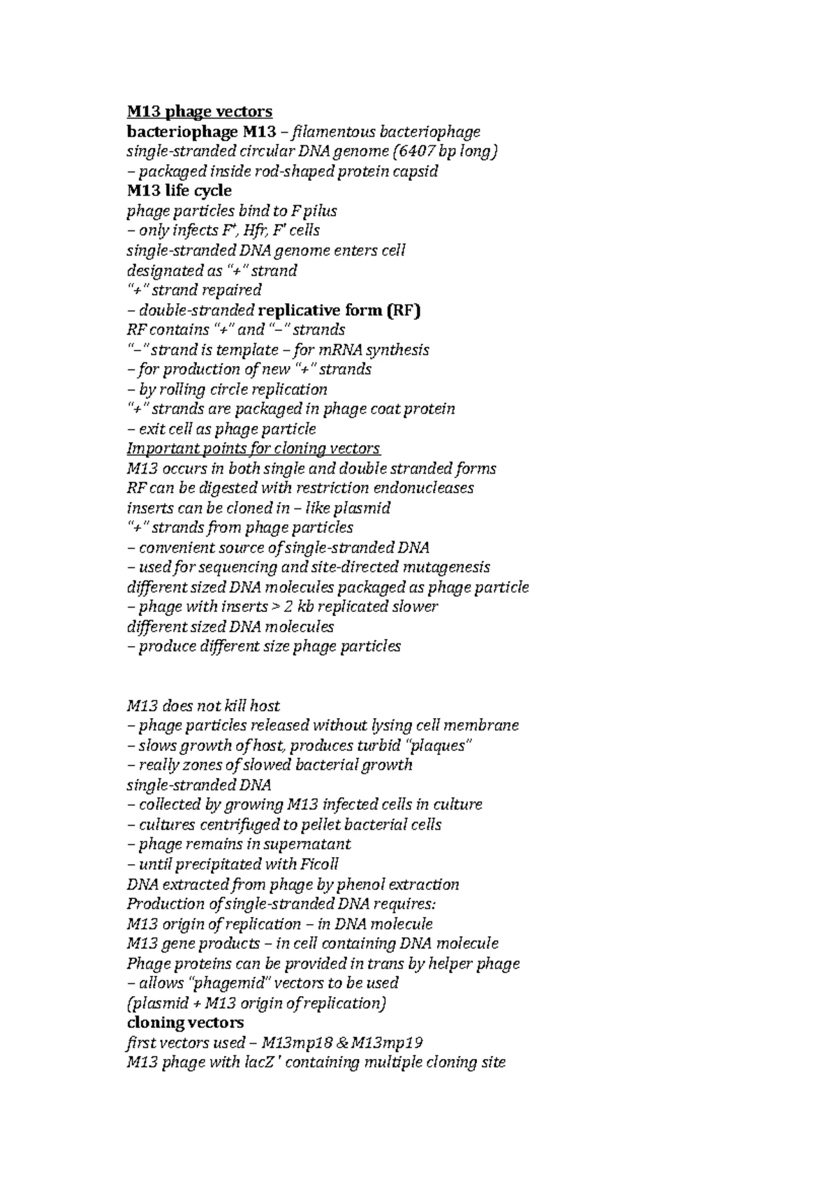 M13 phage vectors - Lecture notes 1 - M13 phage vectors bacteriophage ...