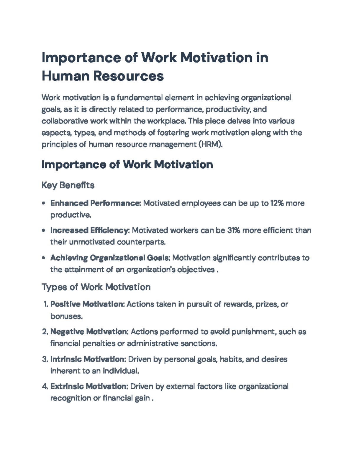 HRM 101: The Role of Work Motivation in Organizational Success ...