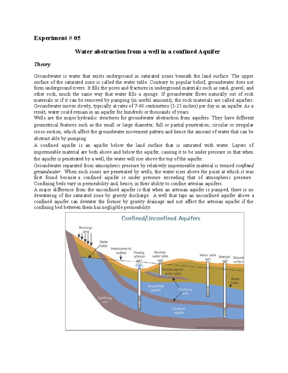 Water Abstraction Experiment from a Confined Aquifer (Exp #05) - Studocu