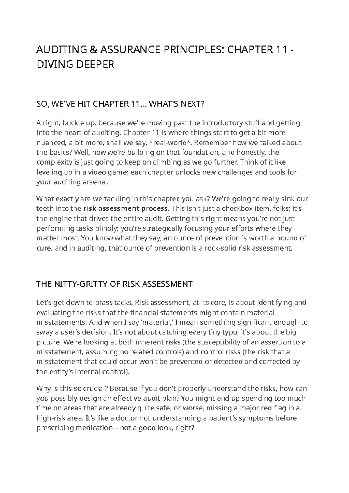 AUDITING & ASSURANCE: CHAPTER 11 RISK ASSESSMENT INSIGHTS - Studocu