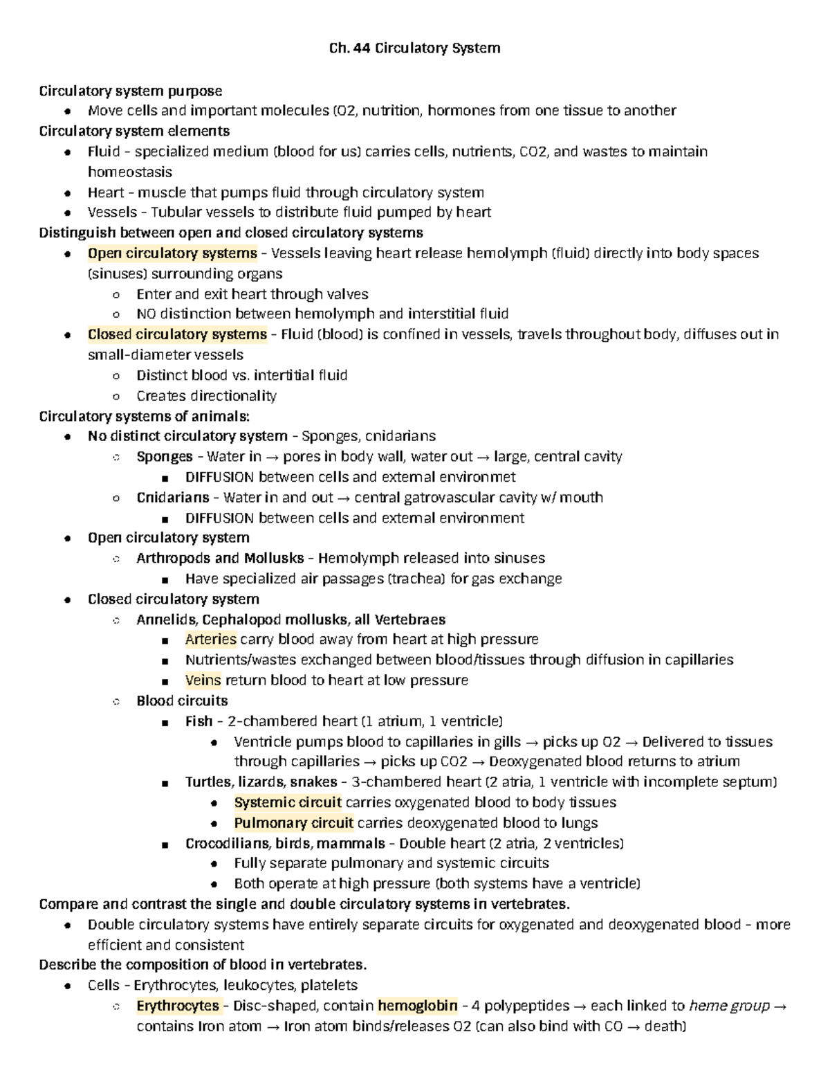BIOL 2312 - Circulatory, Respiratory, and Urinary System Review - Studocu