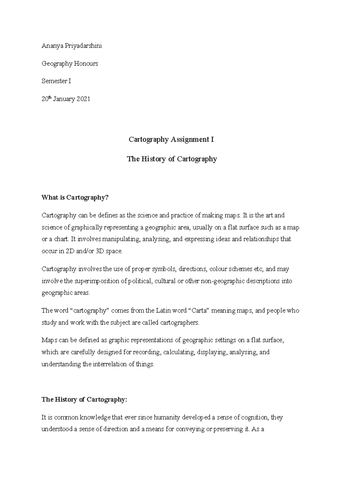 Geography Honours Cartography Assignment I: Historical Overview - Studocu
