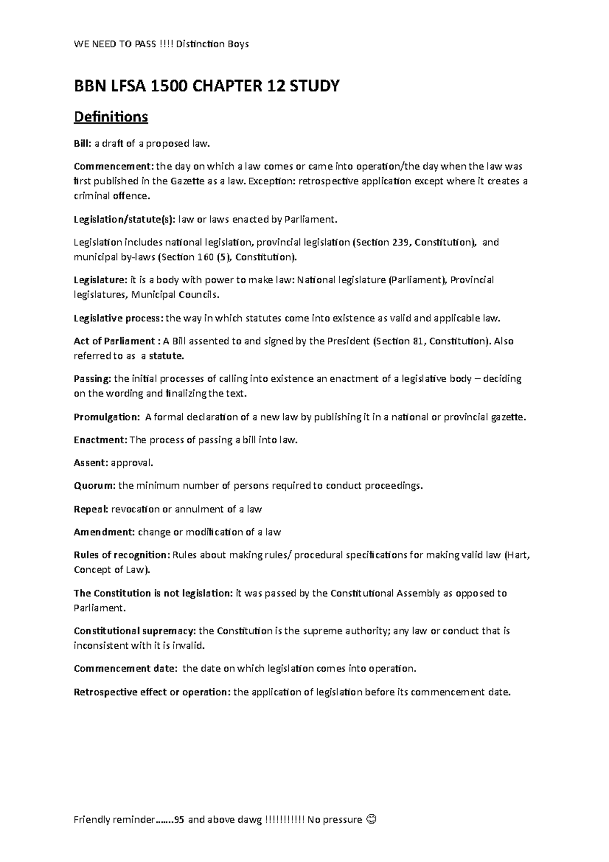 LFSA 1500 Chapter 12 Study - BBN LFSA 1500 CHAPTER 12 STUDY Definitions ...