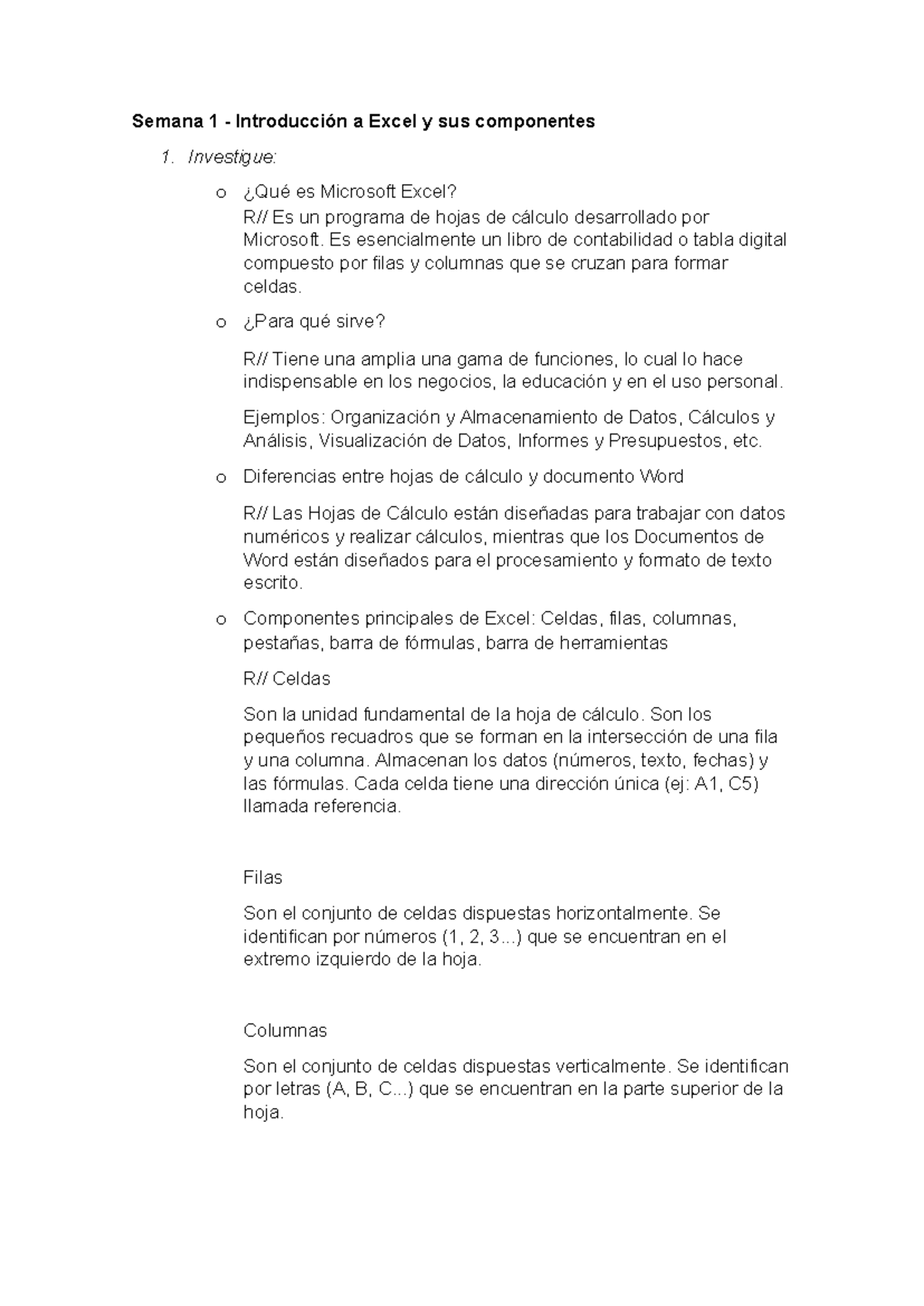 Semana 1 - Introducción a Excel y sus Componentes Básicos - Studocu
