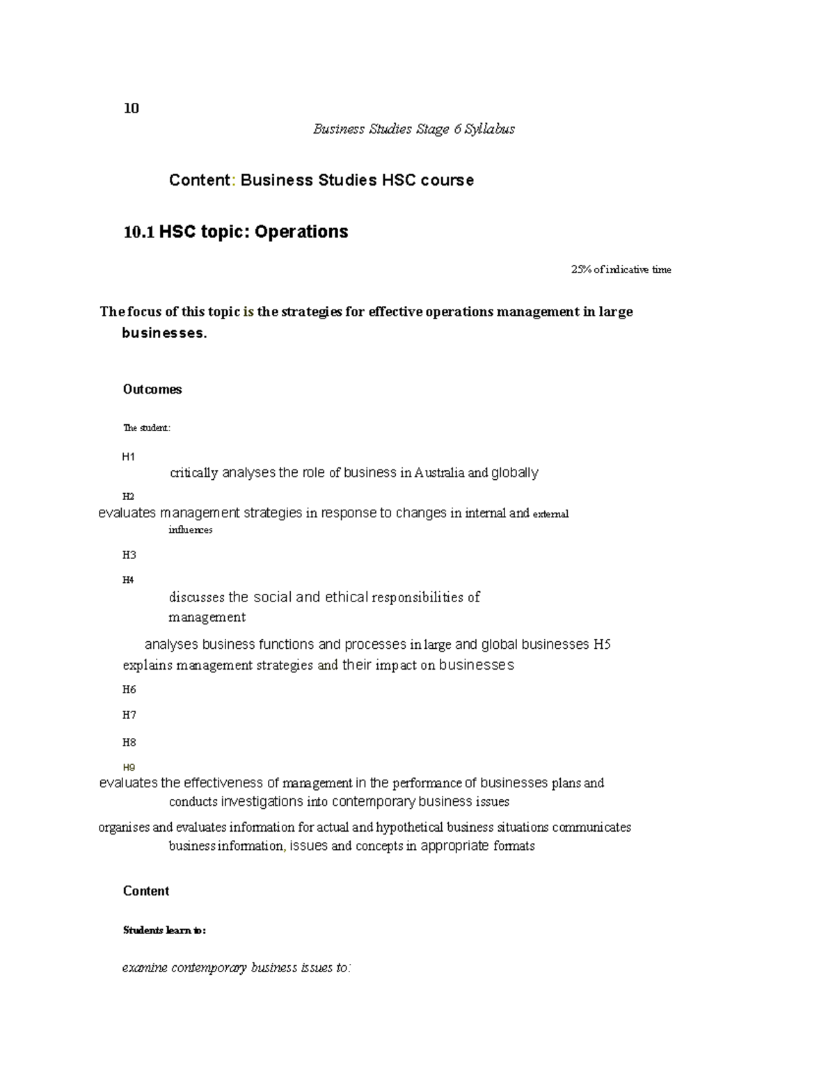 Year 12 Business Studies - Operations Management Syllabus Overview ...
