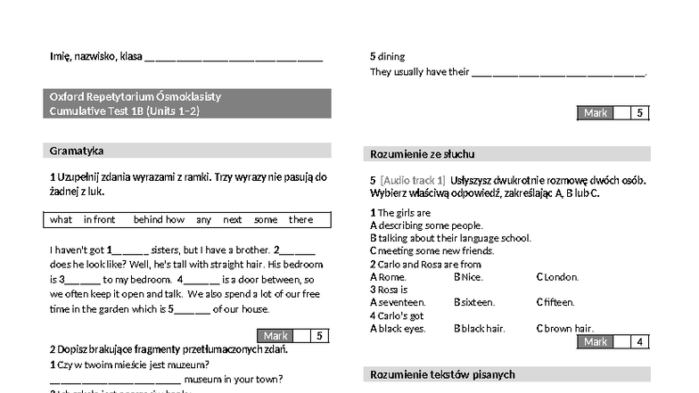 Cumulative Test 1B (Units 1–2) - Tasks and Exercises - Studocu