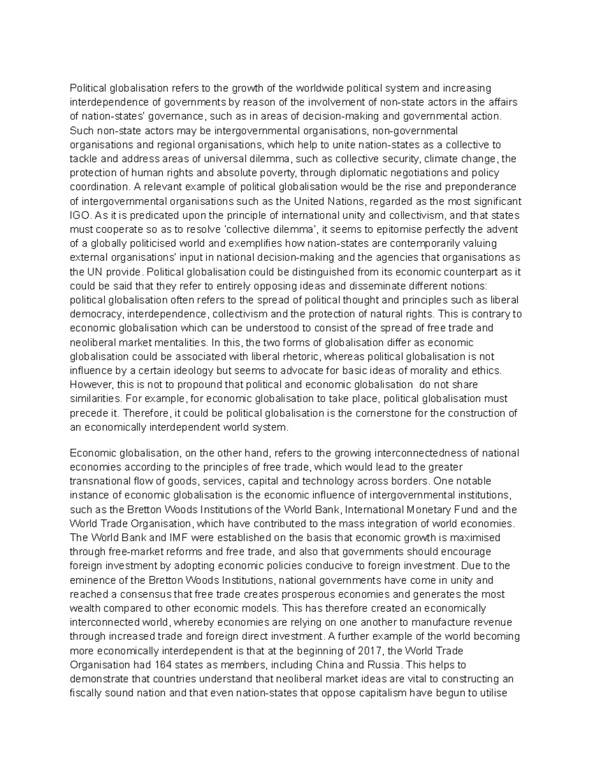 Political vs. Economic Globalisation: Key Distinctions Explained - Studocu