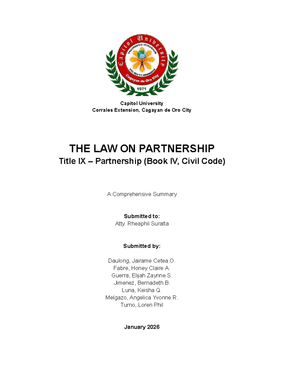 LAW 101: Summary of Title IX - Partnership (Civil Code) - Studocu