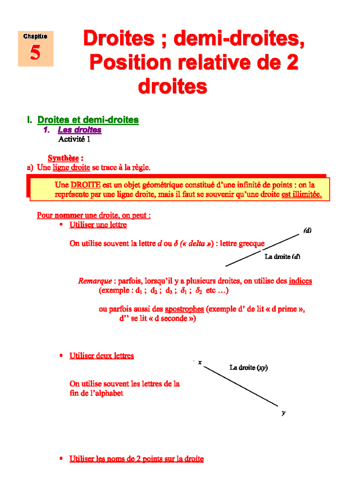 Position Relative de 2 Droites: Droites et Demi-Droites - Studocu
