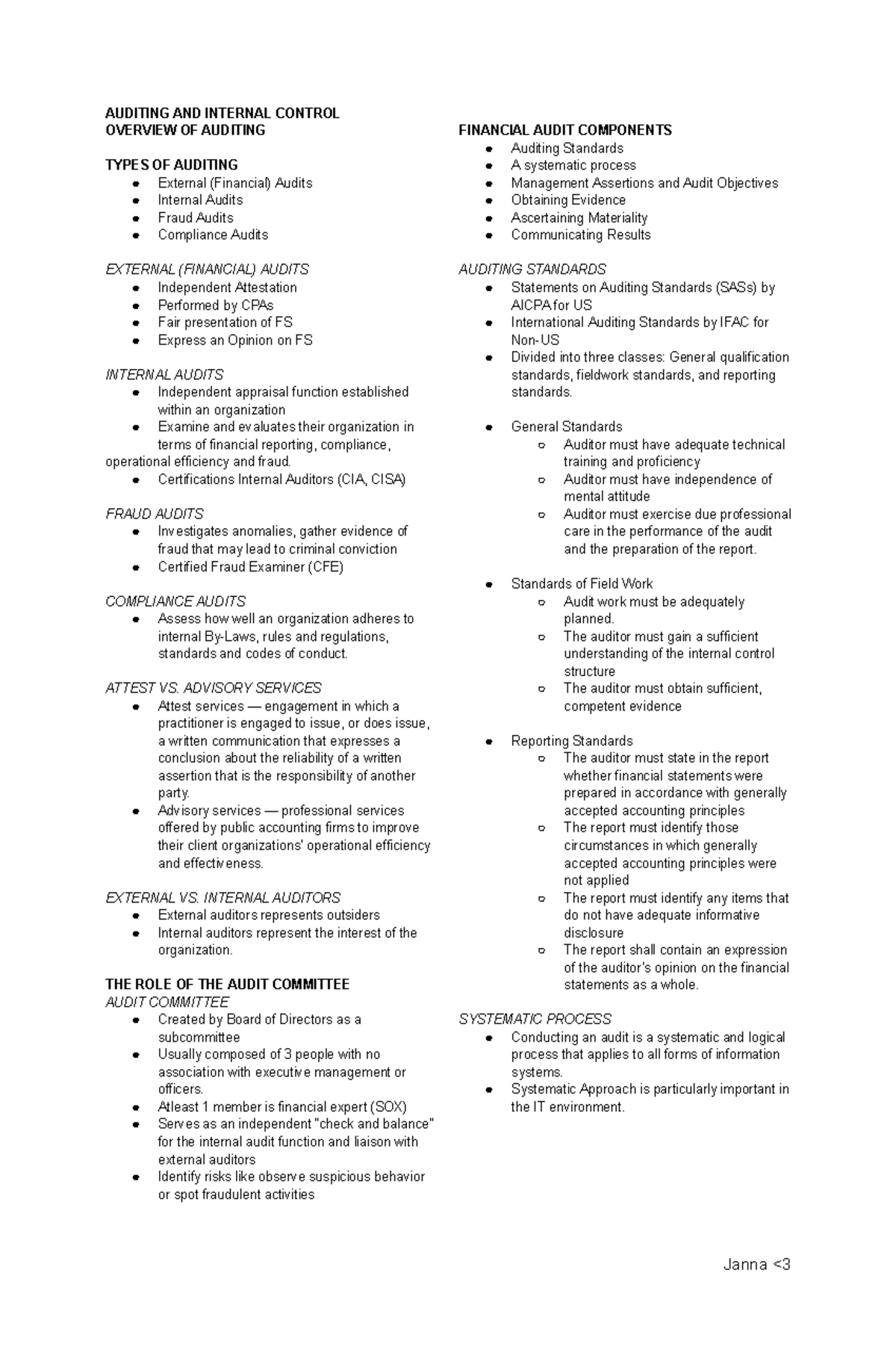 AUDITING 101: OVERVIEW OF AUDITING TYPES & INTERNAL CONTROLS - Studocu