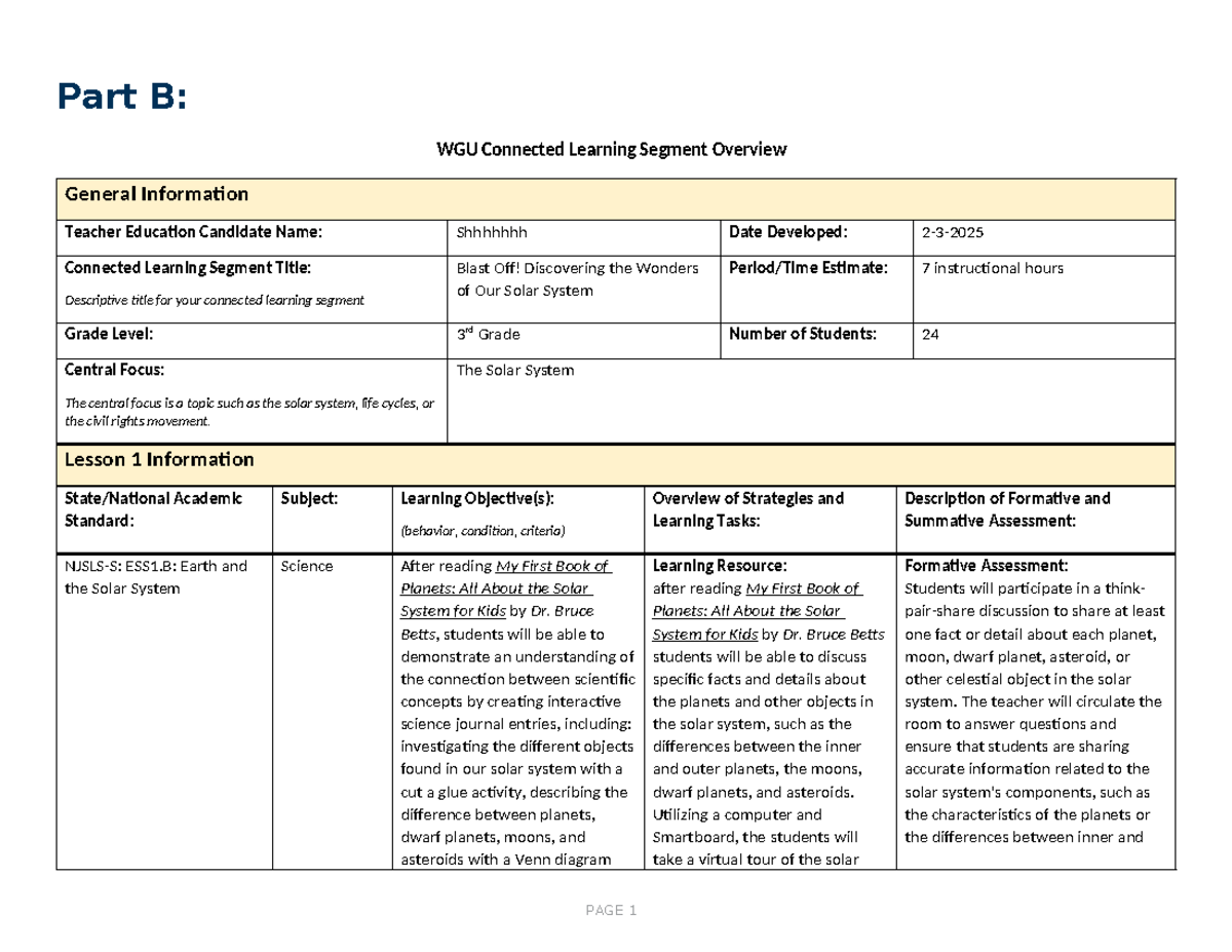 C970 Task 2: Learning Segment on the Solar System for 3rd Grade - Studocu