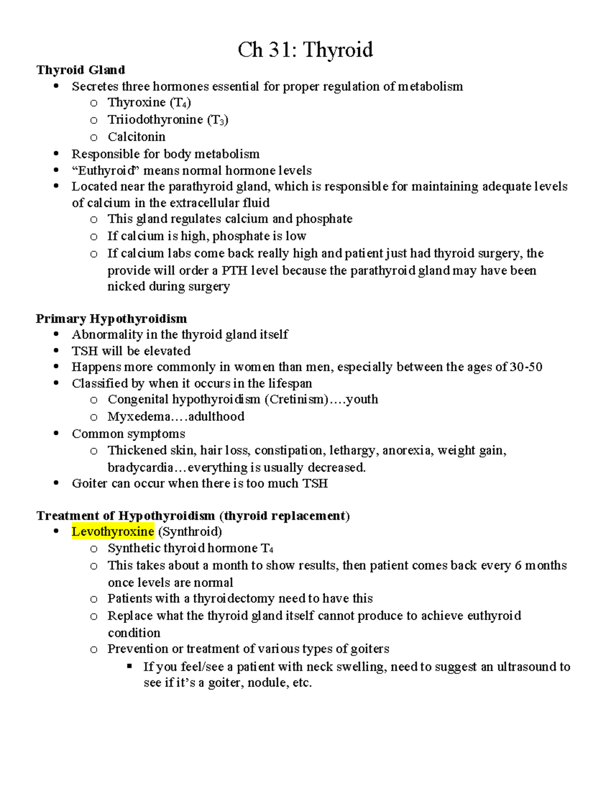 Ch 31 Thyroid - lecture note - Ch 31: Thyroid Thyroid Gland Secretes ...