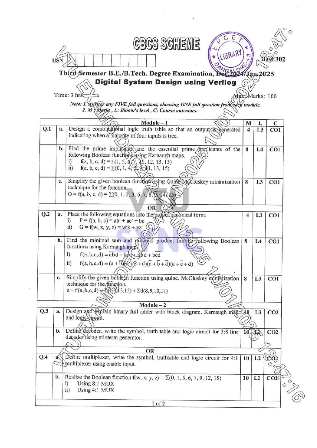 Dsdv Previous Year Question Paper: BEC302 Digital System Design Exam ...