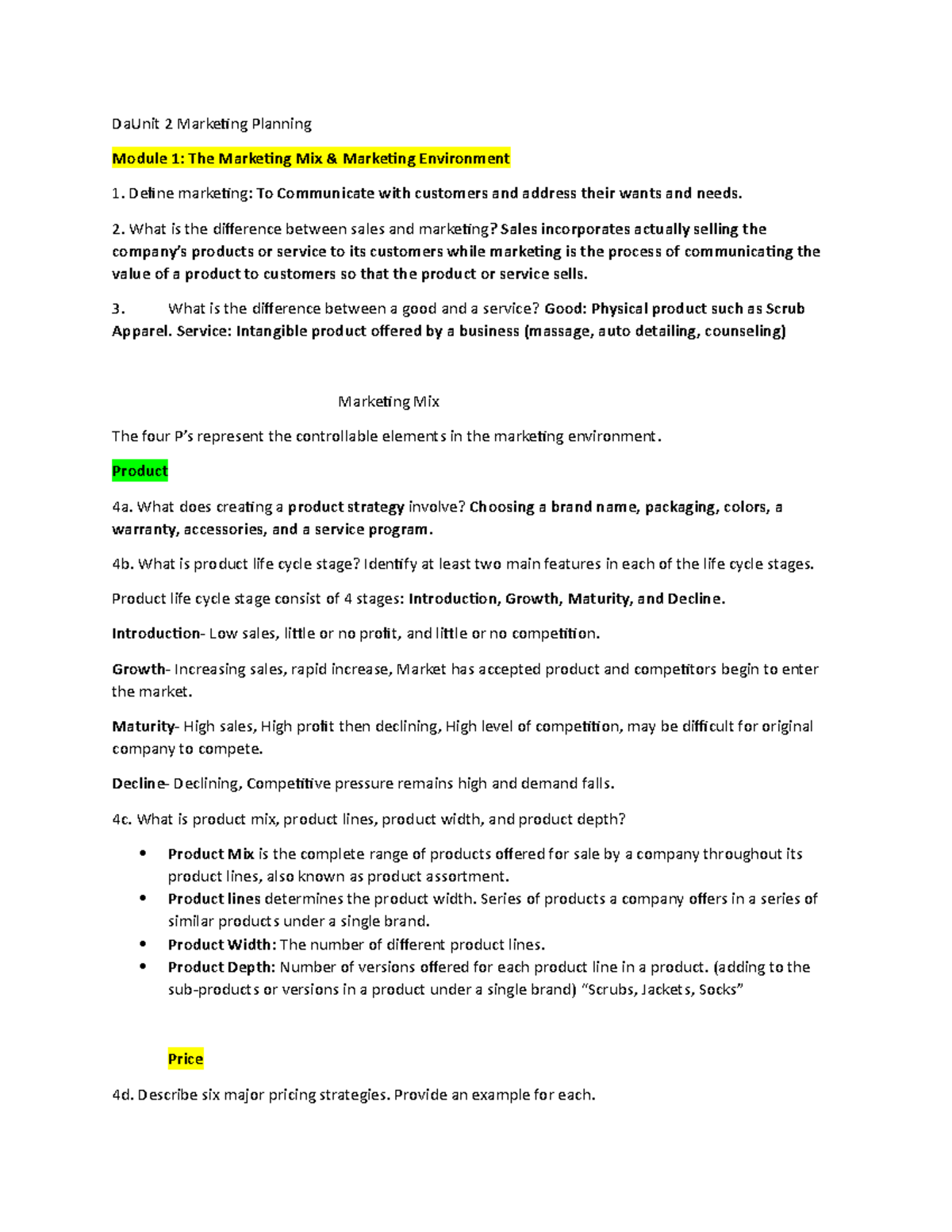 D077 Remediation (1) copy copy - DaUnit 2 Marketing Planning Module 1 ...