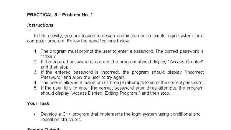 PRAC3: Designing a Simple Login System with Password Validation - Studocu
