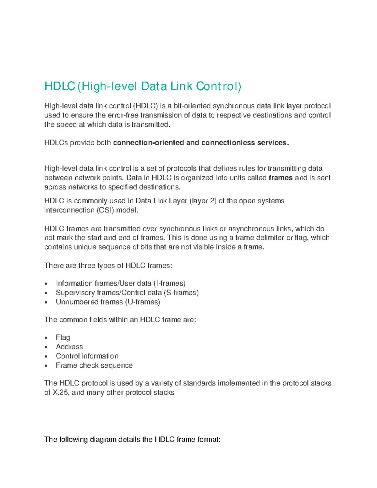 HDLC Data Link Control - Lecture Notes - Studocu