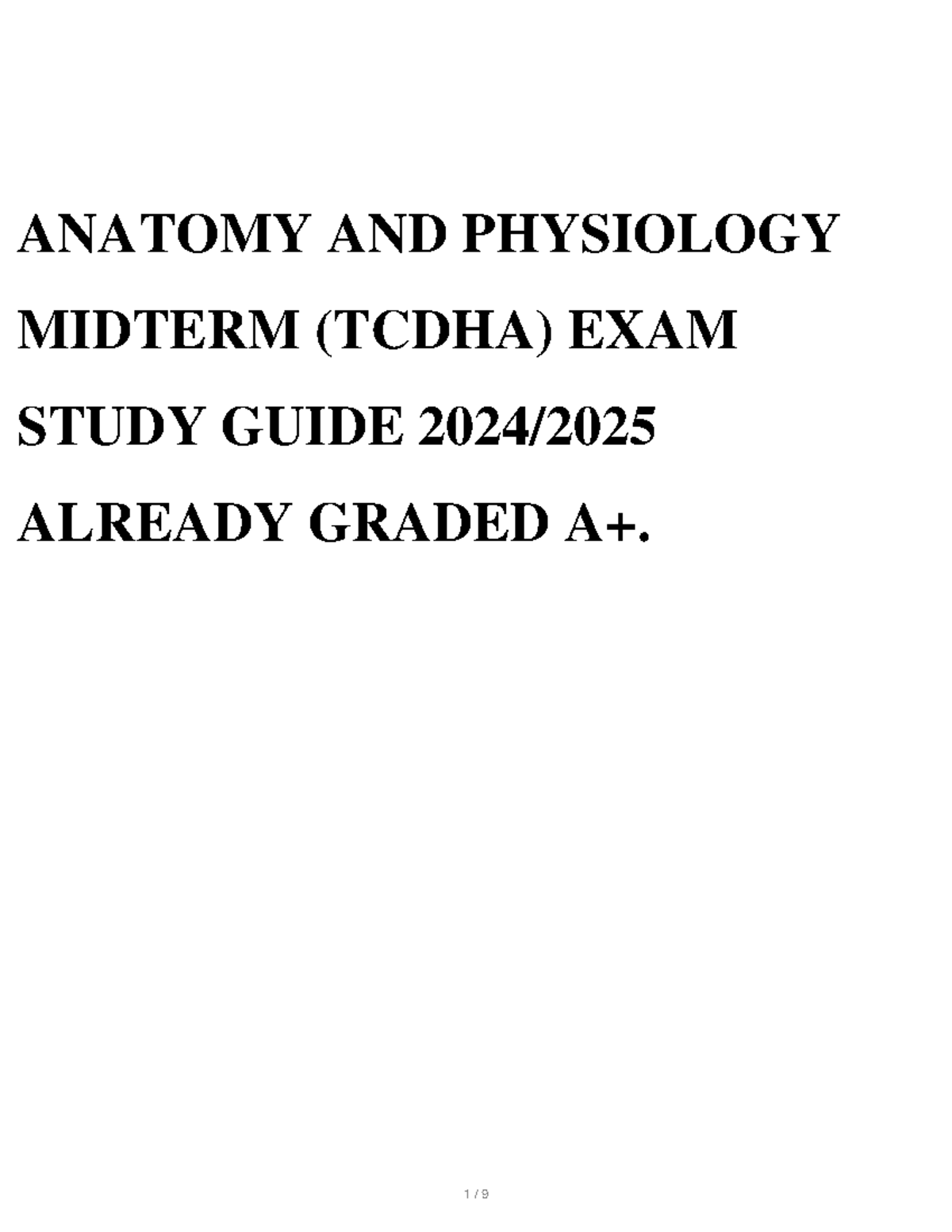 Anatomy and Physiology Midterm Study Guide (TCDHA) 2024 - Studocu
