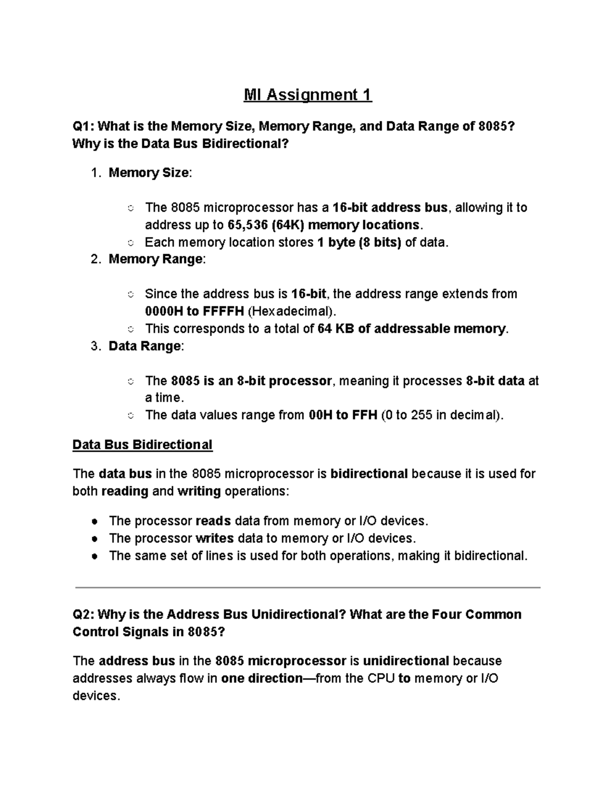 MI Assignment 1 - He'll - MI Assignment 1 Q1: What is the Memory Size, Memory Range, and Data ...