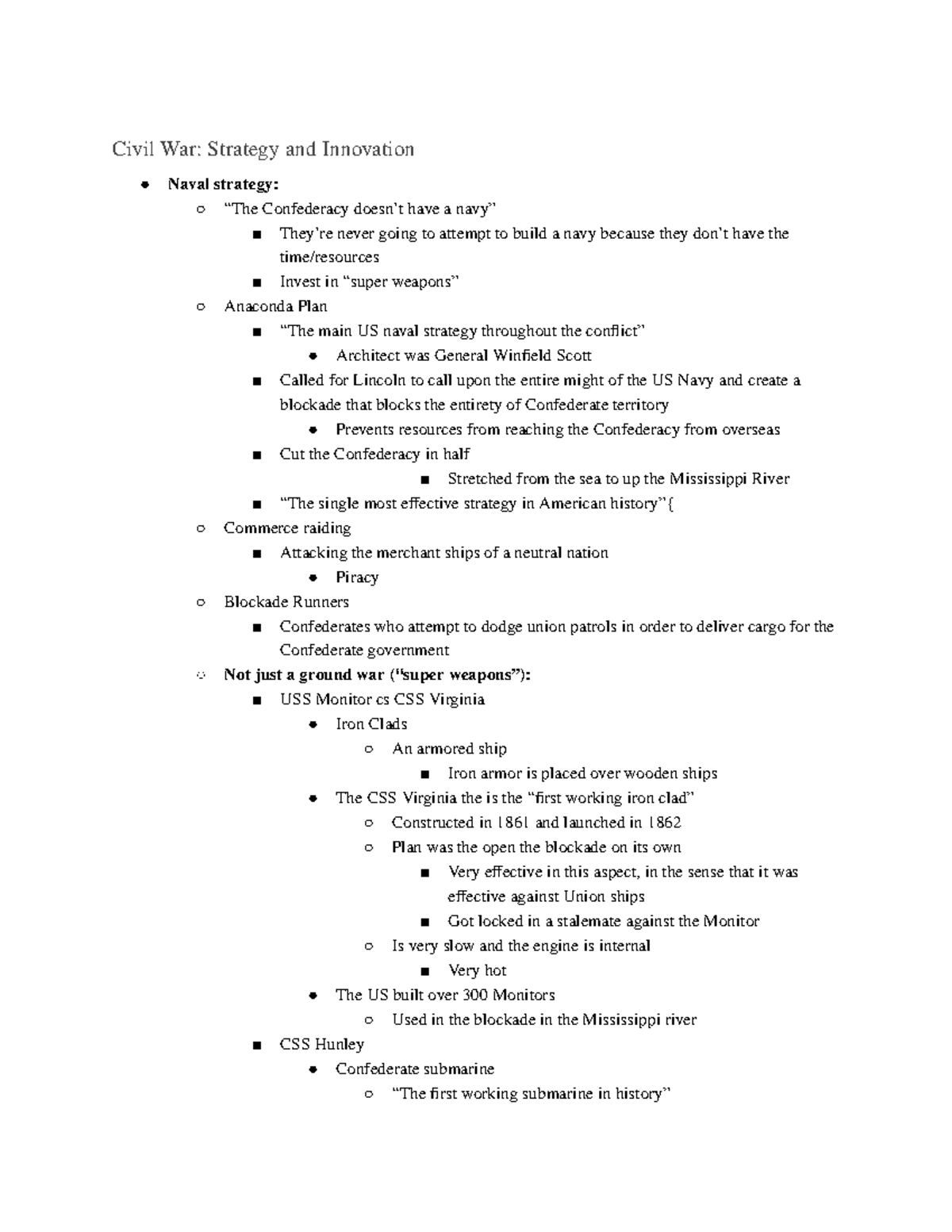 HIST 3534 - Civil War Strategies & Imperialism: Key Insights - Studocu