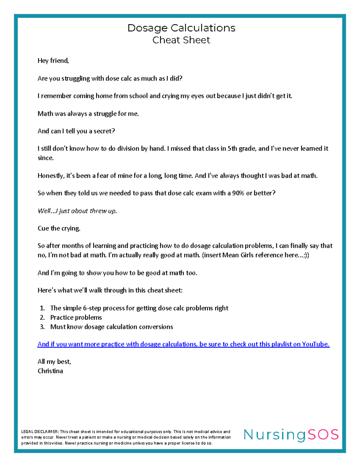 Dosage Calculations Cheat Sheet for NursingSOS Students - Studocu