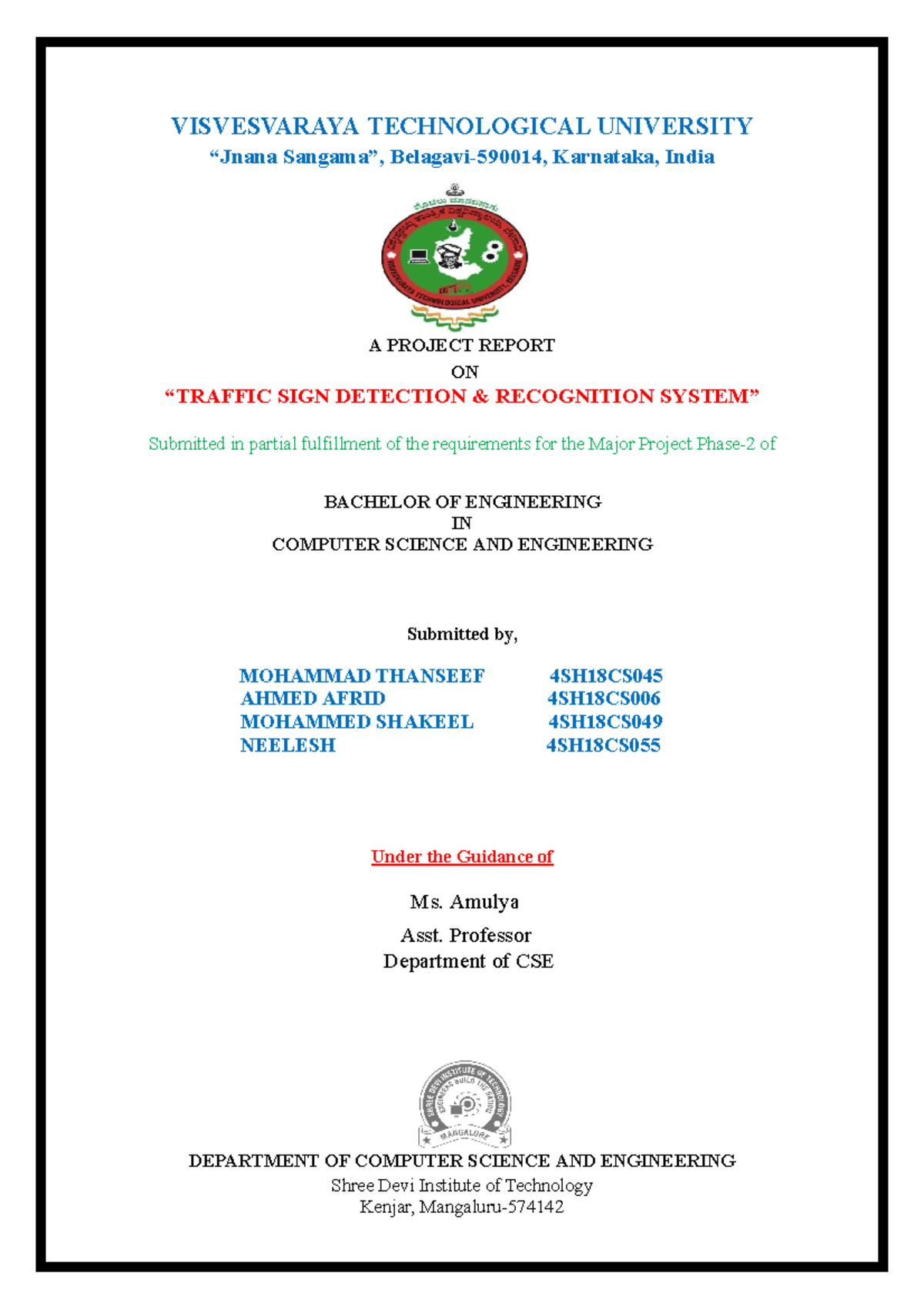 Traffic Sign Detection & Recognition System Report - Major Project BE ...