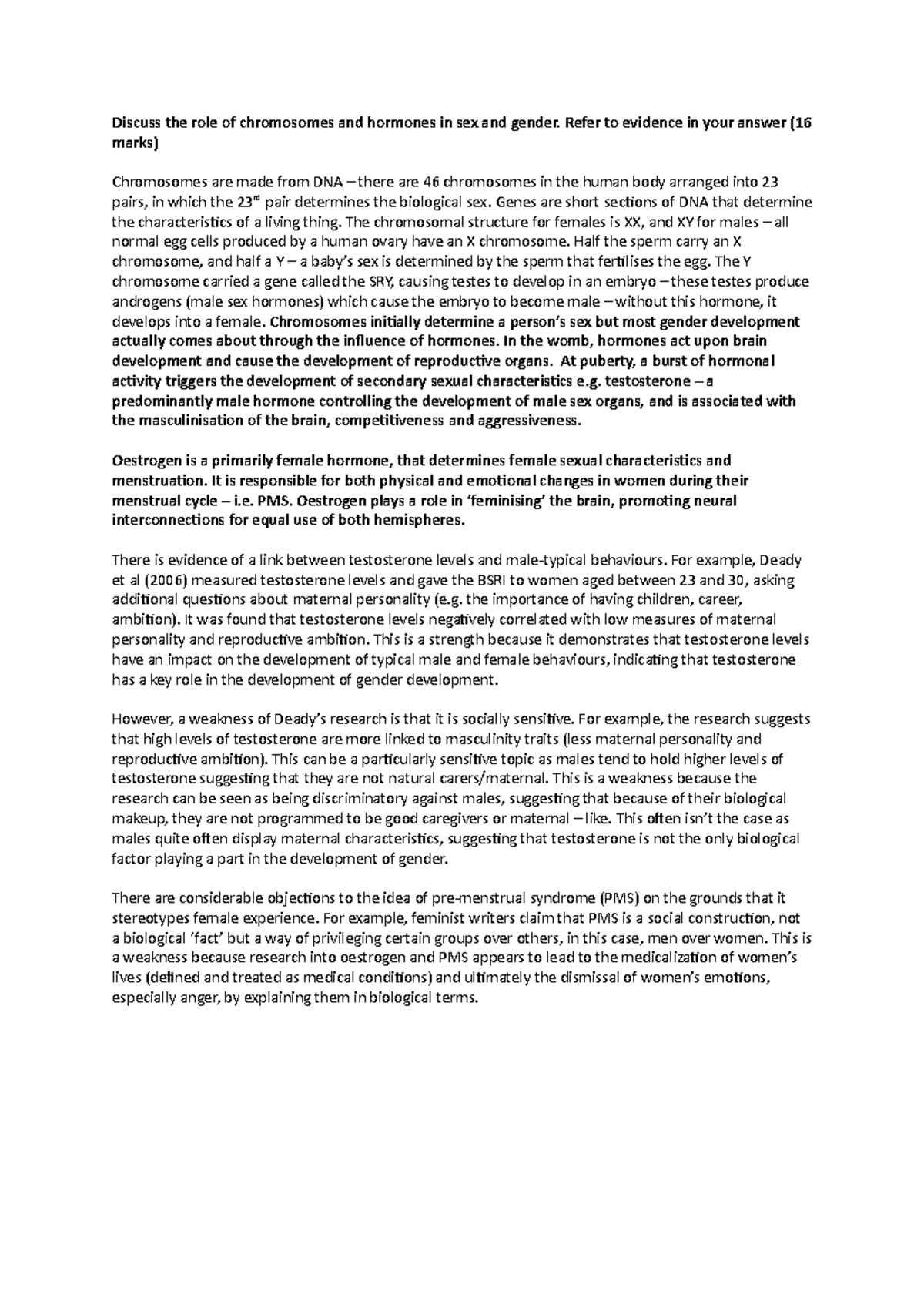 The Influences of Chromosomes and Hormones on Sex and Gender ...