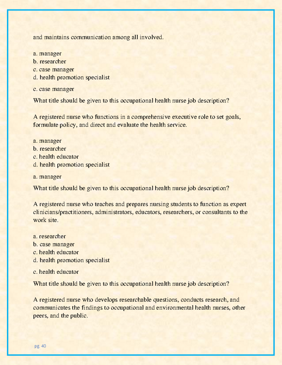 Community Health Nursing Practice: Occupational Health Roles - Studocu