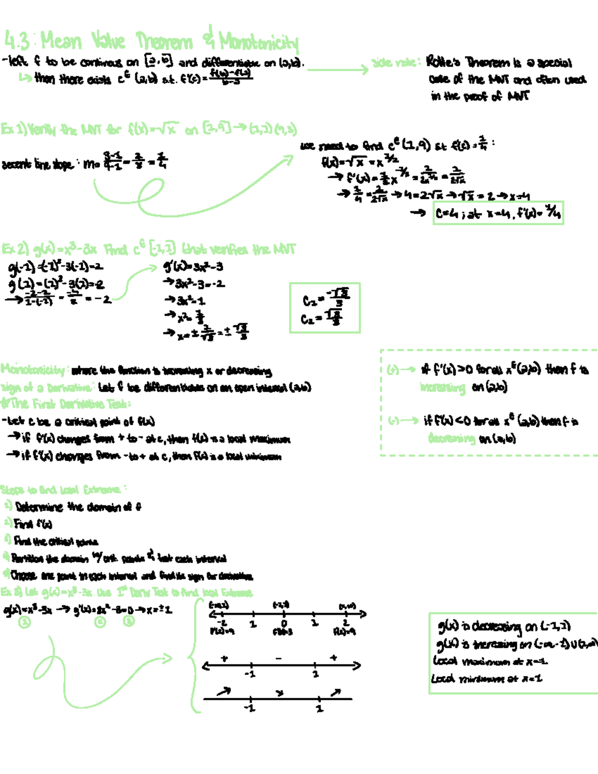 Mean Value Theorem (MVT) and Monotonicity Analysis Notes - Studocu