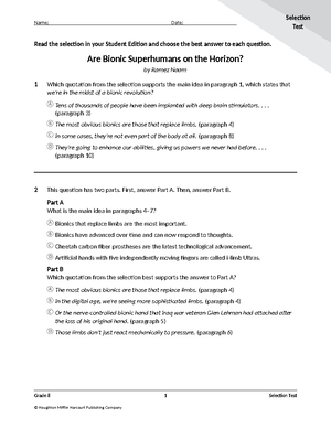 Are Bionic Superhumans on the Horizon Worksheet - Student Name