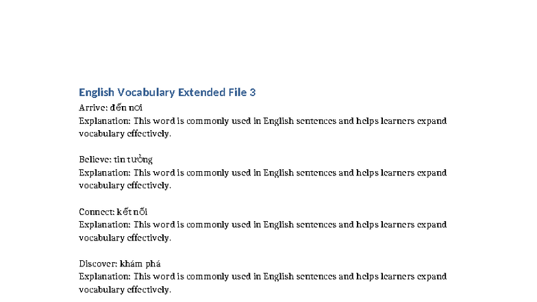 English Vocabulary Expansion: Extended File 3 - Studocu