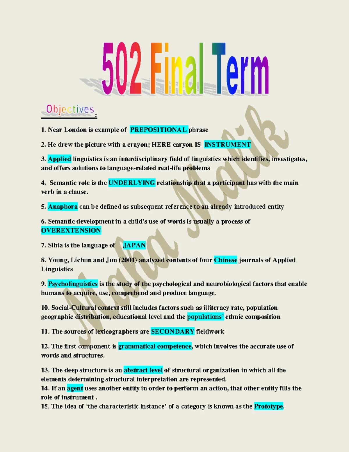 ENG502 Midterm Compilation of Short Handouts by Sir Zahid - Studocu