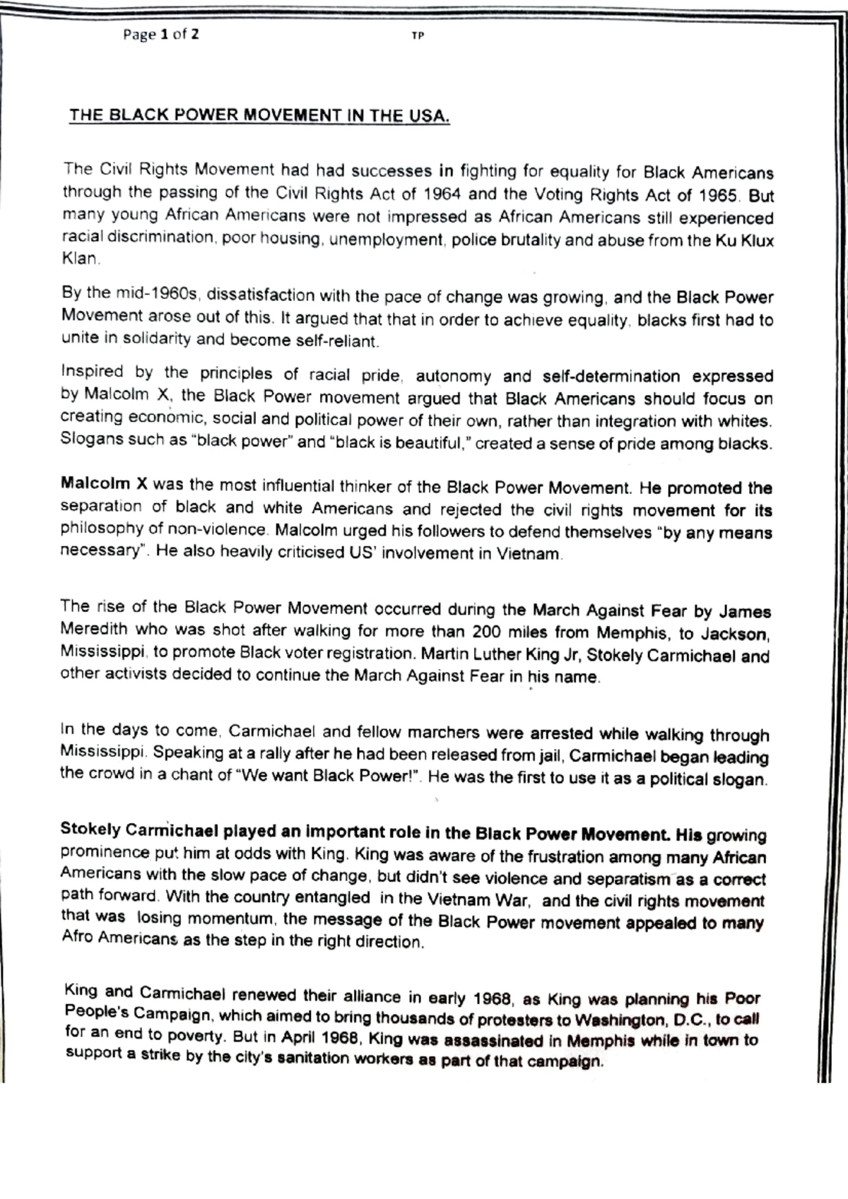 Black Power Movement Essay Memos - History/P 1 23 DBE/ NSC – Grade 12 ...