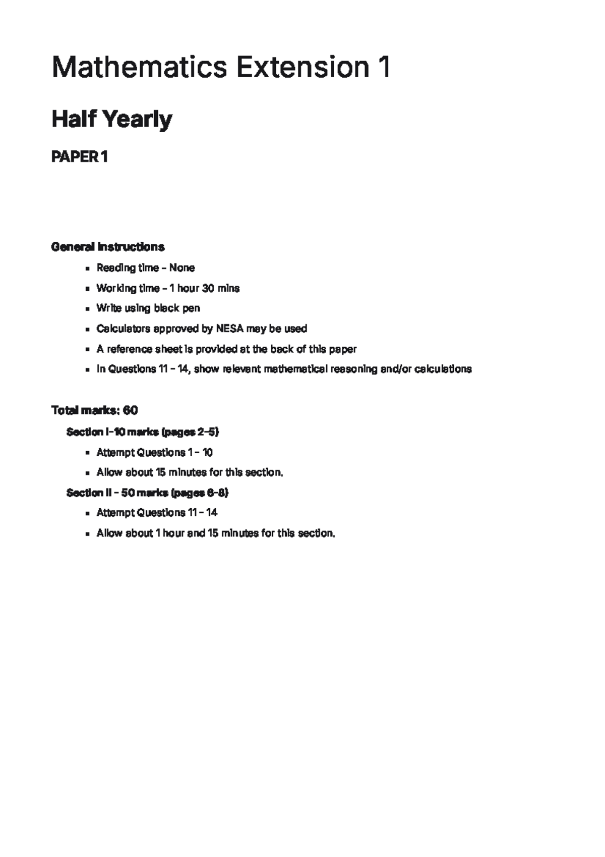Mathematics Ext 1: Inverse Functions & Inequalities Practice Paper ...
