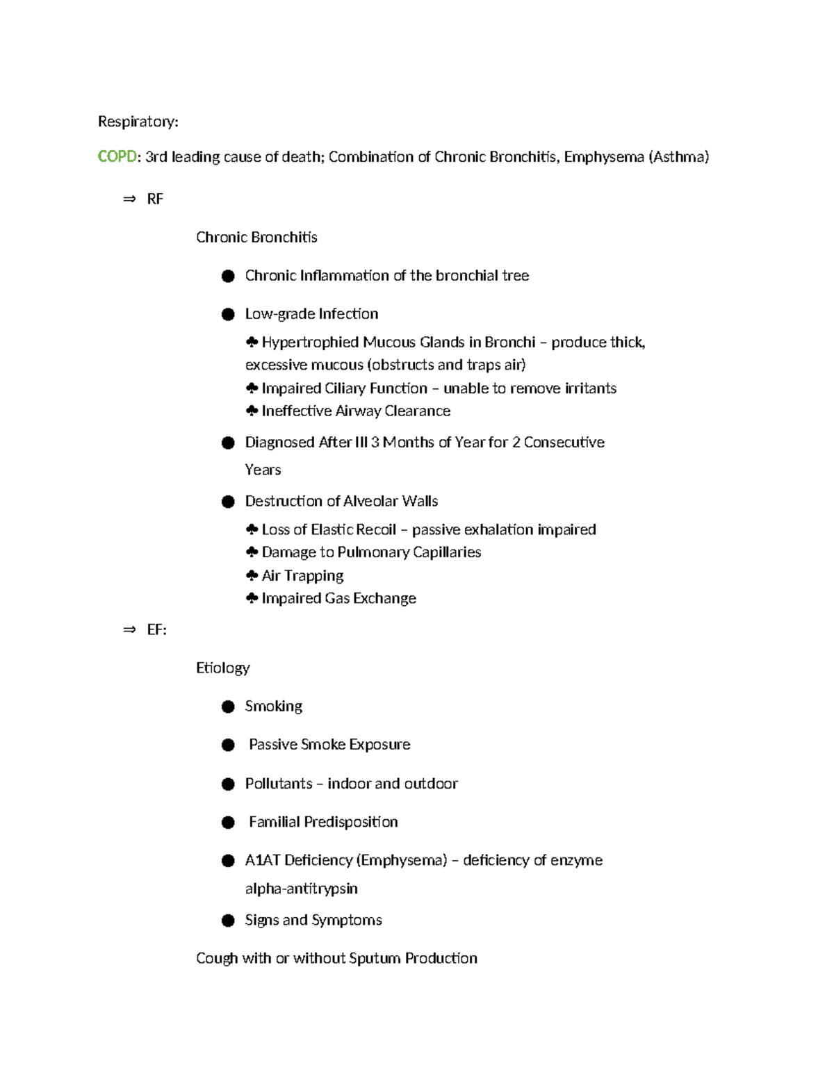Final Study Guide: Med Surg - Respiratory Conditions & Interventions ...