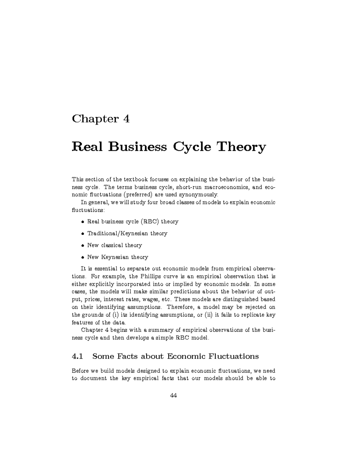 Notes on Real Business Cycle Theory - ECON 200C Chapter 4 Summary - Studocu