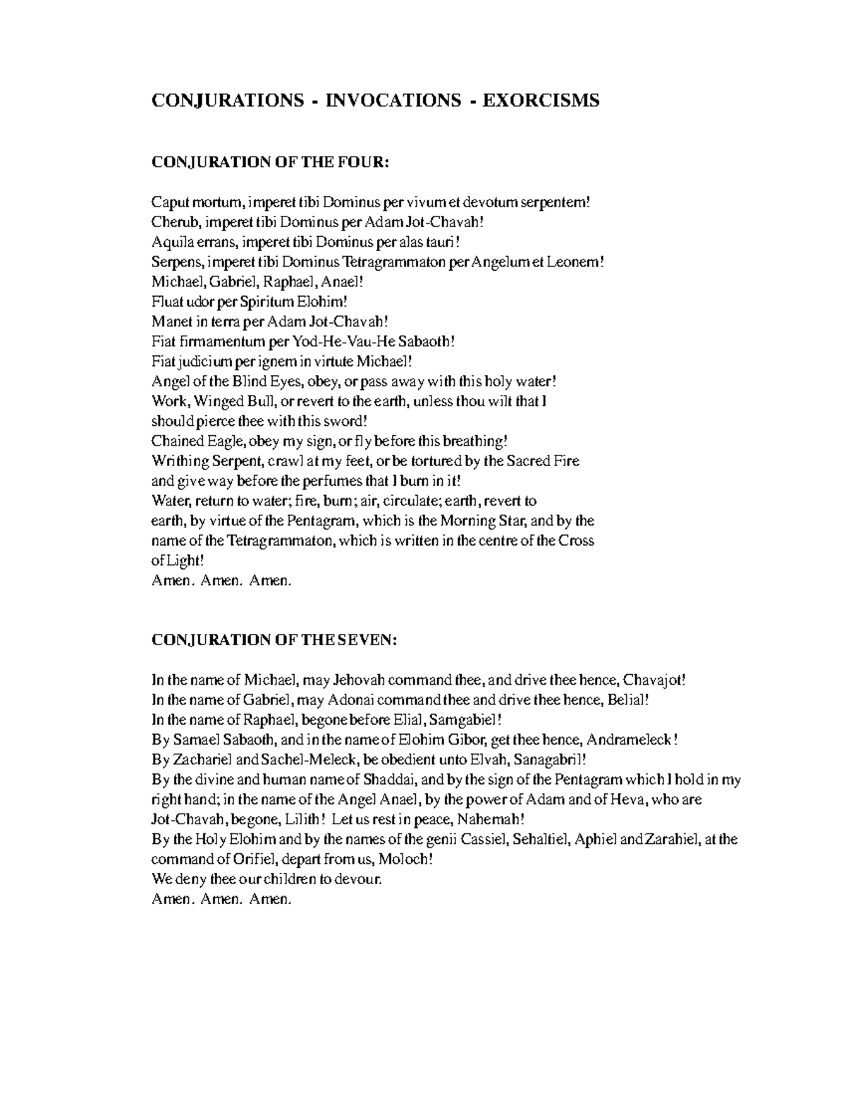 Conjurations and Invocations: A Study of Rituals and Exorcisms - Studocu