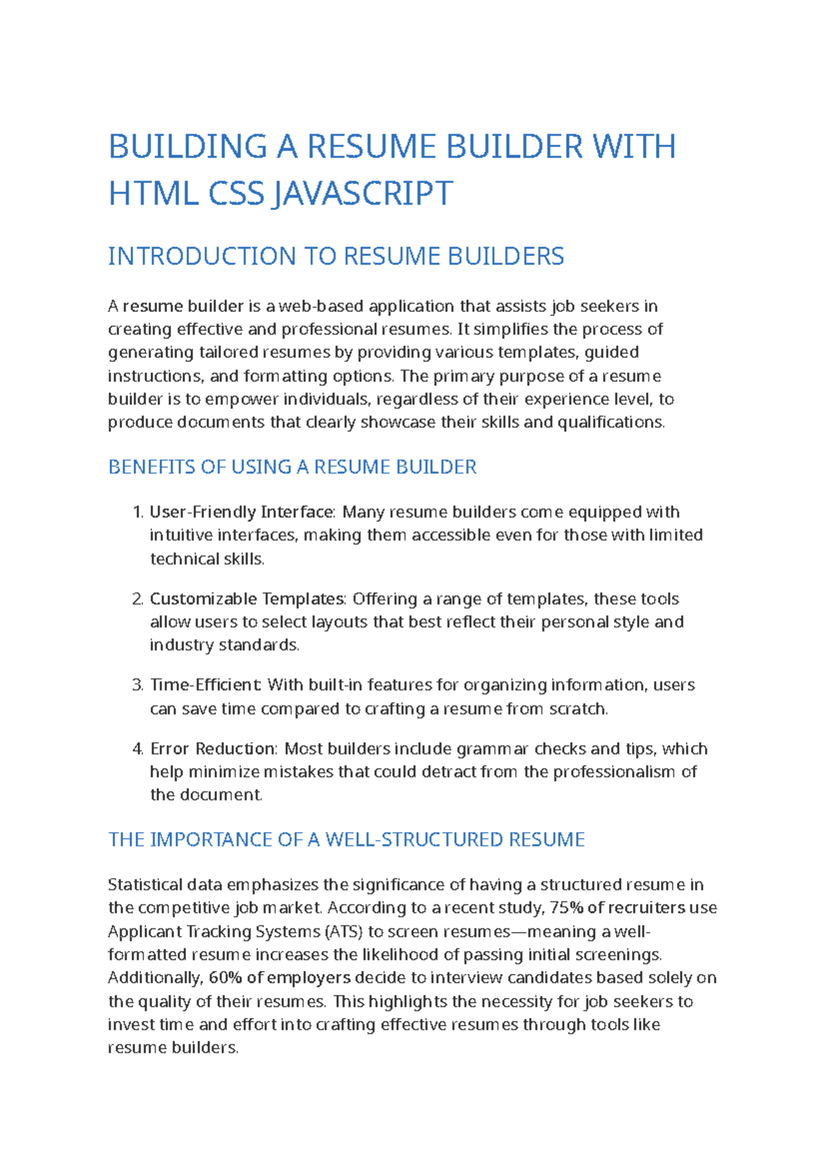 Building A Resume Builder With HTML CSS Java Script - BUILDING A RESUME ...