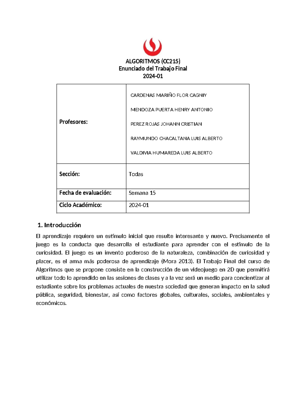 CC215 Enunciado Trabajo Final 2024-01 - ALGORITMOS (CC215) Enunciado ...