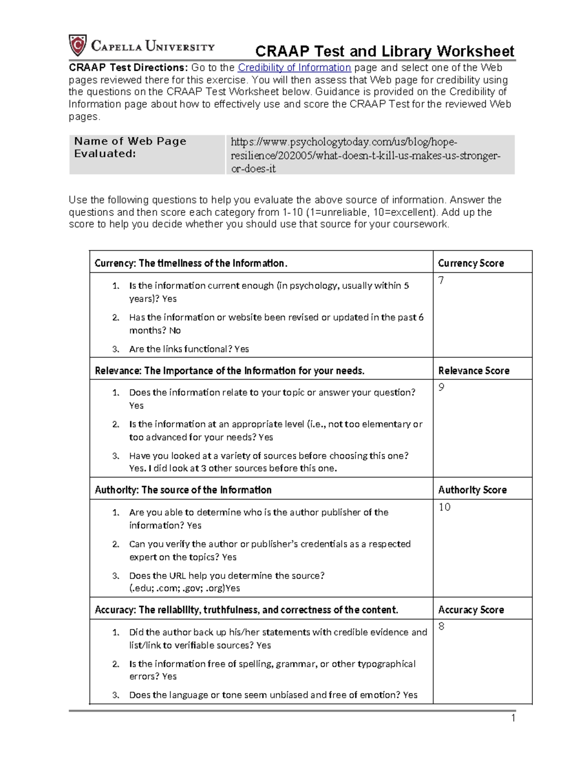 Cf CRAAP Test Worksheet: Assessing Credibility and Source Evaluation ...